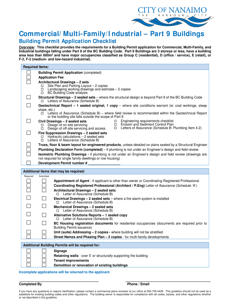 Fillable Online Commercial/Multi-Family/Industrial Part 9 Buildings Fax ...