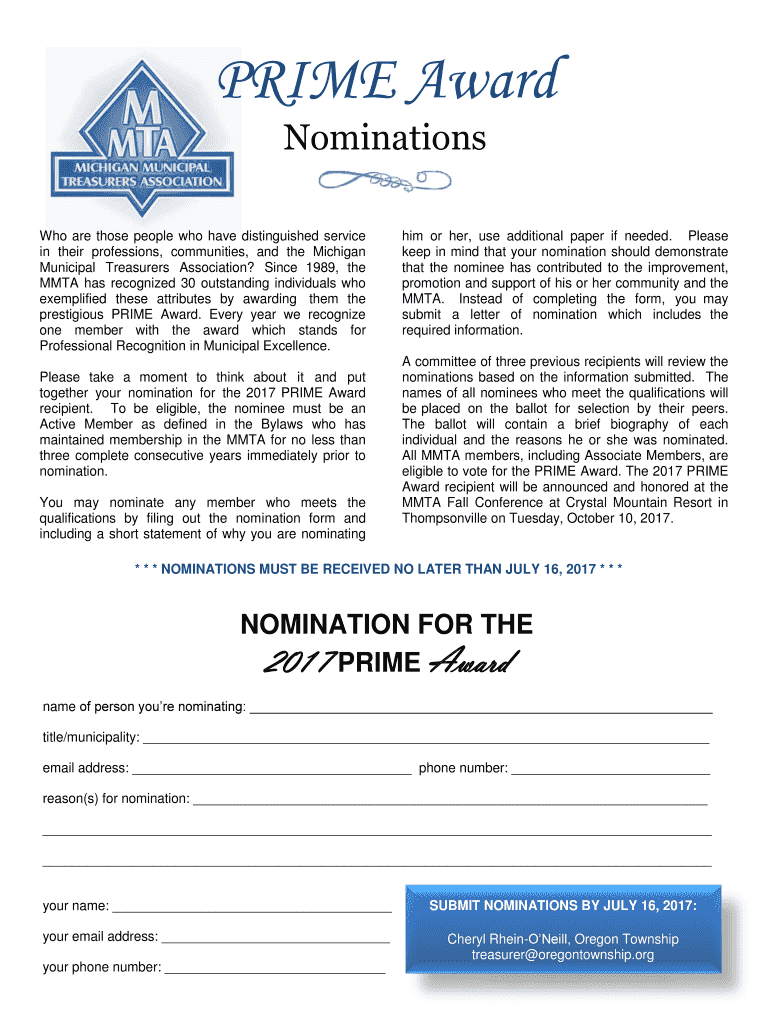 Fillable Online PRIME Award Fax Email Print - pdfFiller