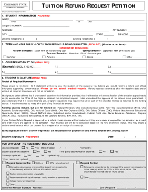 Fillable Online TUITION REFUND REQUEST Fax Email Print - pdfFiller