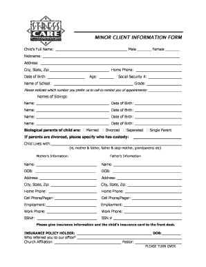 Fillable Online MINOR CLIENT INFORMATION FORM Fax Email Print - pdfFiller