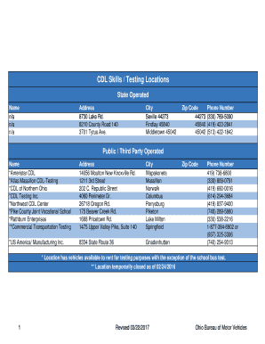Fillable Online CDL Skills / Testing Locations Fax Email Print - pdfFiller