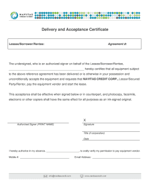 Fillable Online Delivery and Acceptance Certificate Fax Email Print ...