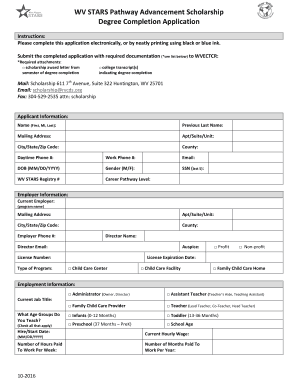 Fillable Online WV STARS Pathway Advancement Scholarship Fax Email ...