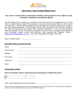 Fillable Online dmbcpublicwebsite blob core windows Hate Crime / Hate ...