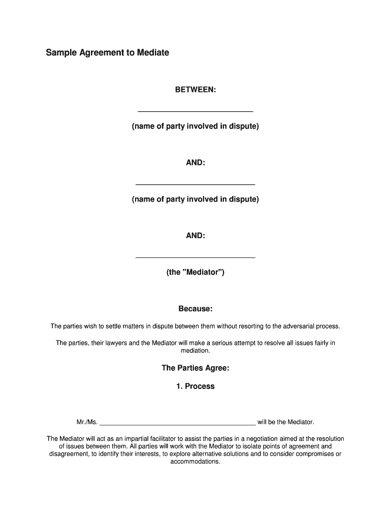 Fillable Online Sample Agreement to Mediate Fax Email Print - pdfFiller