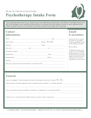 Fillable Online Psychotherapy Intake Form Fax Email Print - pdfFiller
