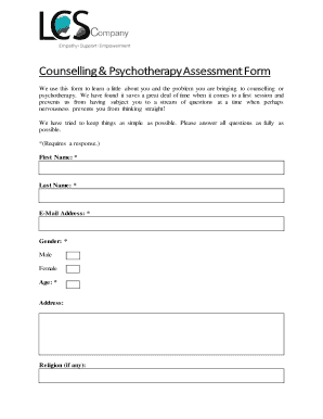 Fillable Online Counselling & Psychotherapy Assessment Form Fax Email ...
