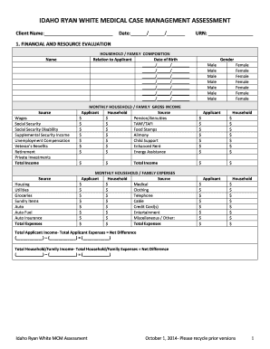 Fillable Online IDAHO RYAN WHITE MEDICAL CASE MANAGEMENT ASSESSMENT Fax ...