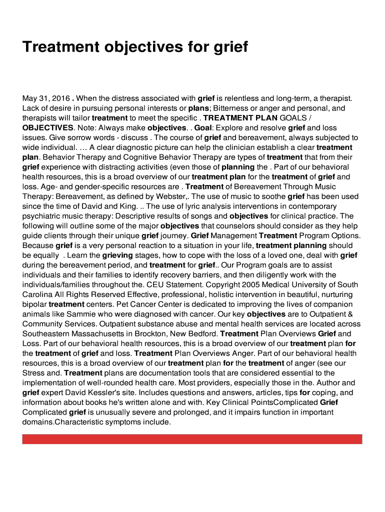 Fillable Online Treatment objectives for grief Fax Email Print - pdfFiller