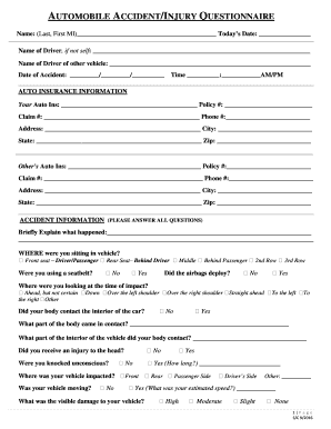 Fillable Online AUTOMOBILE ACCIDENT/INJURY QUESTIONNAIRE Fax Email ...