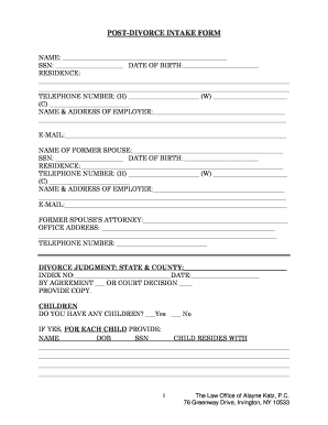 Fillable Online POST-DIVORCE INTAKE FORM Fax Email Print - pdfFiller