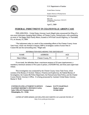 Fillable Online FEDERAL INDICTMENT IN COATESVILLE ARSON CASE Fax Email ...
