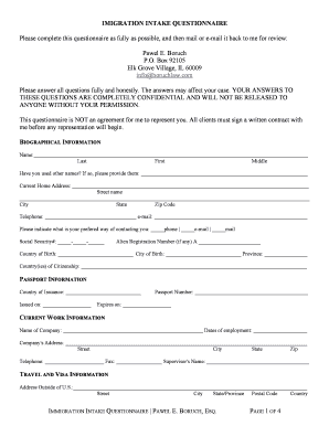 Fillable Online IMIGRATION INTAKE QUESTIONNAIRE Fax Email Print - pdfFiller