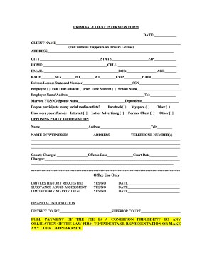 Fillable Online CRIMINAL CLIENT INTERVIEW FORM Fax Email Print - pdfFiller