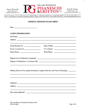 Fillable Online CRIMINAL DEFENSE INTAKE SHEET Fax Email Print - pdfFiller
