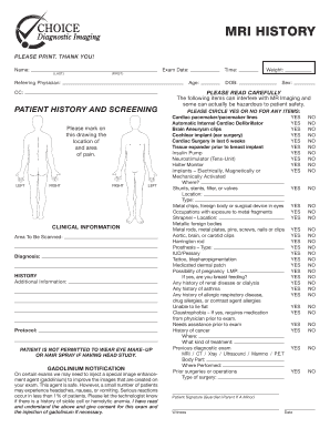 Fillable Online MRI HISTORY Fax Email Print - pdfFiller