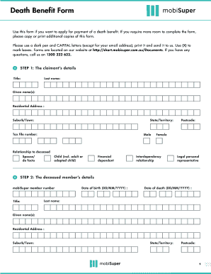 Fillable Online Death Benefit Form Fax Email Print - pdfFiller