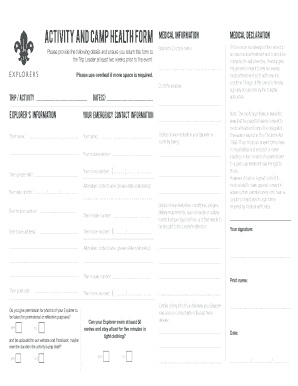 Fillable Online Activity and Camp Health Form Fax Email Print - pdfFiller