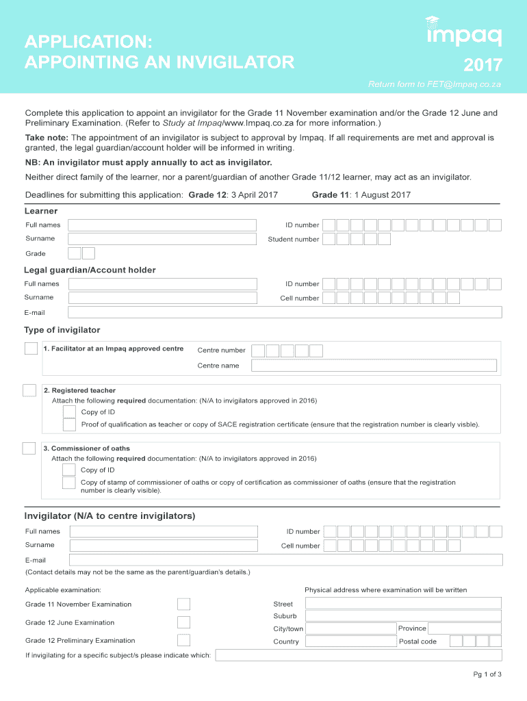 Fillable Online APPOINTING AN INVIGILATOR Fax Email Print - pdfFiller