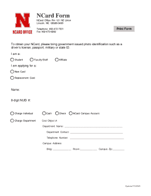 Fillable Online ncard unl NCard Form Fax Email Print - pdfFiller