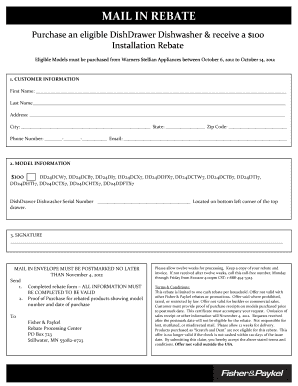 Fillable Online PurchaseaneligibleDishDrawerDishwasher&receivea$100 Fax ...