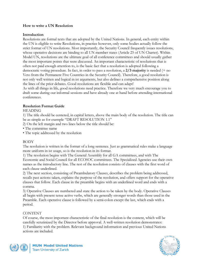 Fillable Online How to write a UN Resolution Fax Email Print - pdfFiller
