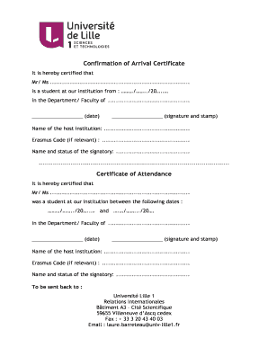 Fillable Online ci univ-lille1 Confirmation of Arrival Certificate Fax ...