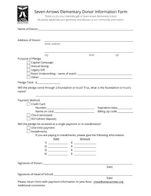 Fillable Online Seven Arrows Elementary Donor Information Form Fax ...