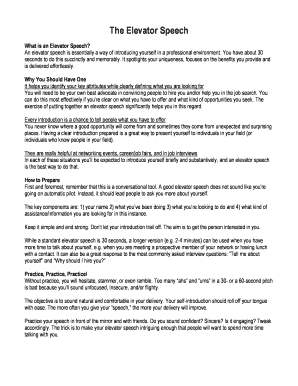Fillable Online What is an Elevator Speech Fax Email Print - pdfFiller