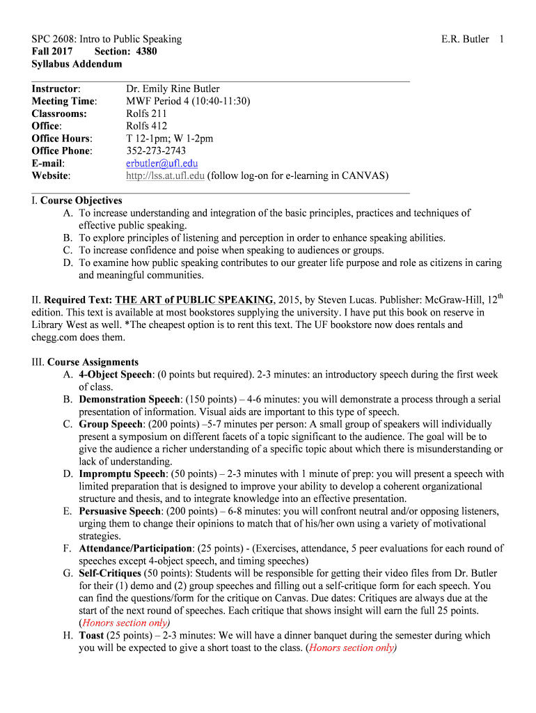 Fillable Online SPC 2608: Intro to Public Speaking Fax Email Print ...
