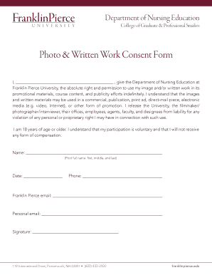 Fillable Online Photo & Written Work Consent Form Fax Email Print ...