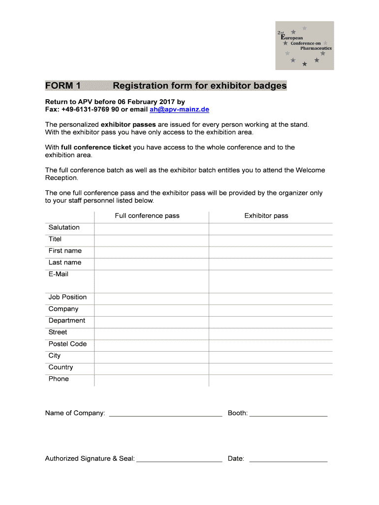 Fillable Online Registration form for exhibitor badges Fax Email Print - pdfFiller