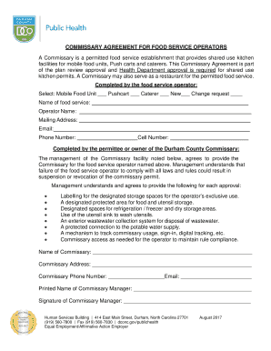 Fillable Online COMMISSARY AGREEMENT FOR FOOD SERVICE OPERATORS Fax ...