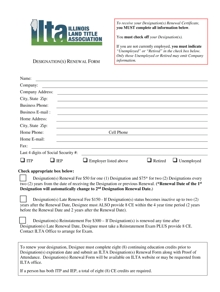 Fillable Online To receive your Designation(s) Renewal Certificate, Fax ...