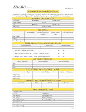 Fillable Online Bus Driver Employment Application Fax Email Print ...