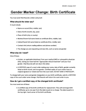 Fillable Online Gender Marker Change: Birth Certificate Fax Email Print ...