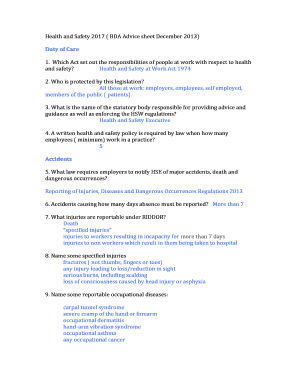 Fillable Online Health and Safety 2017 ( BDA Advice sheet December 2013 ...