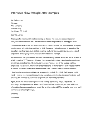 Fillable Online Interview Follow-through Letter Examples Fax Email ...