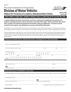 Fillable Online DMV-130-TRAffidavit-for-Possession-of-a-Junked-or ...