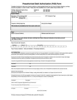 Fillable Online Preauthorized Debit Authorization (PAD) Form Fax Email ...