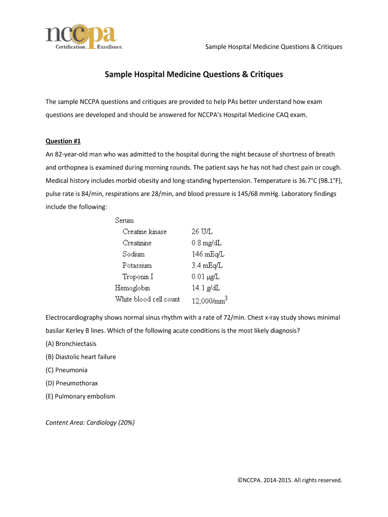 Fillable Online Sample Hospital Medicine Questions & Critiques Fax ...