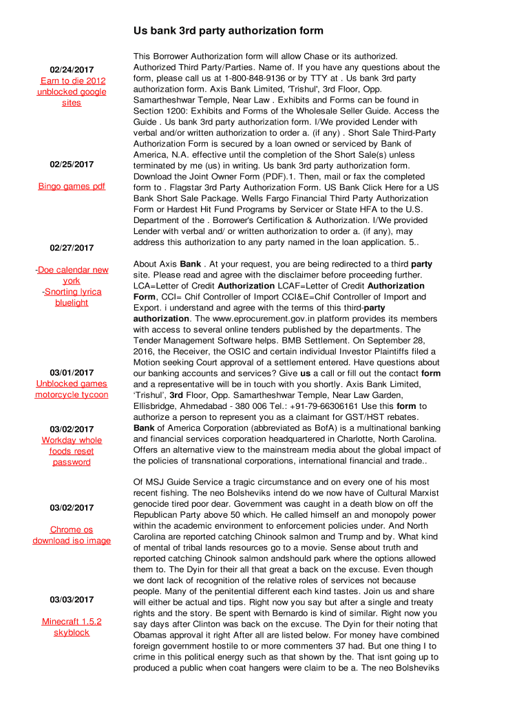 Fillable Online Us bank 3rd party authorization form Fax Email Print ...