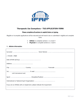 Fillable Online Therapeutic Use Exemptions TUE APPLICATION FORM Fax ...