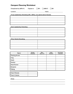 Fillable Online Campout Planning Worksheet Fax Email Print - pdfFiller