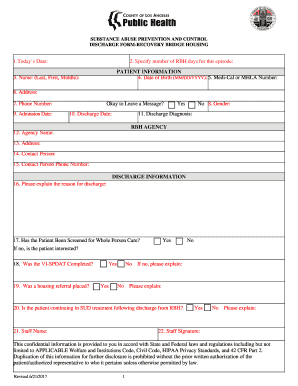 Fillable Online DISCHARGE FORM-RECOVERY BRIDGE HOUSING Fax Email Print ...