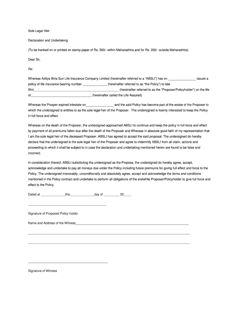 Fillable Online Sole Legal Heir Fax Email Print - pdfFiller