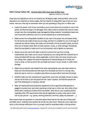 Fillable Online OSHA Training Toolbox Talk: Working Safely With Chops ...