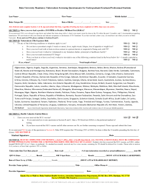 Fillable Online Duke University Mandatory Tuberculosis Screening ...