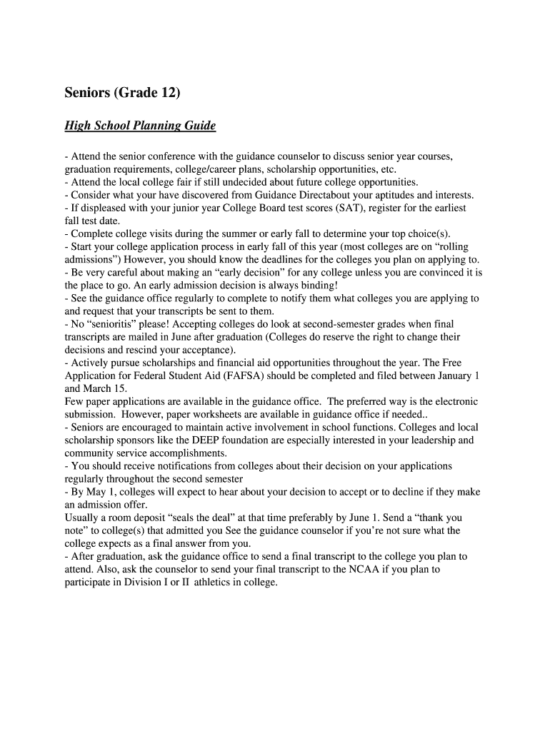 Fillable Online Seniors (Grade 12) Fax Email Print - pdfFiller