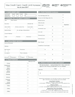 Fillable Online Visa Credit Card, Credit Limit Increase Fax Email Print ...